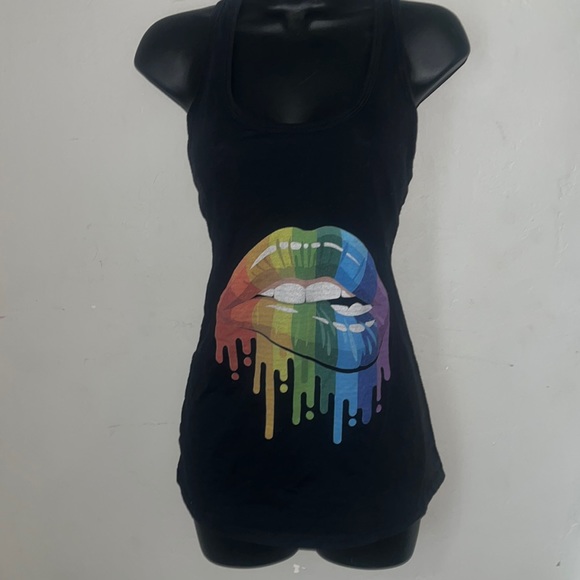 Tops | Rainbow Drip Lips Tank | Poshmark